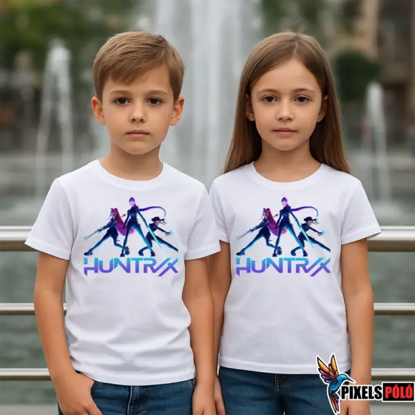 Huntrix Blue Shine póló – Lány csapat kék fényben, Huntrix felirattal